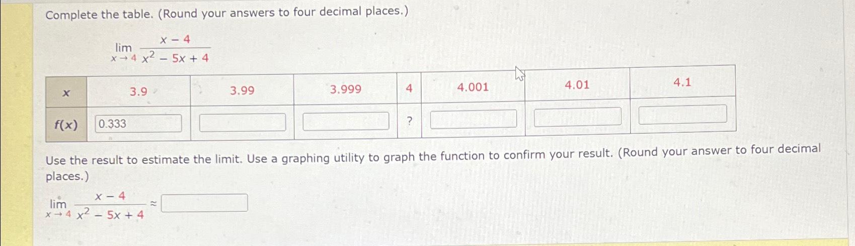 Solved Complete the table. (Round your answers to four | Chegg.com