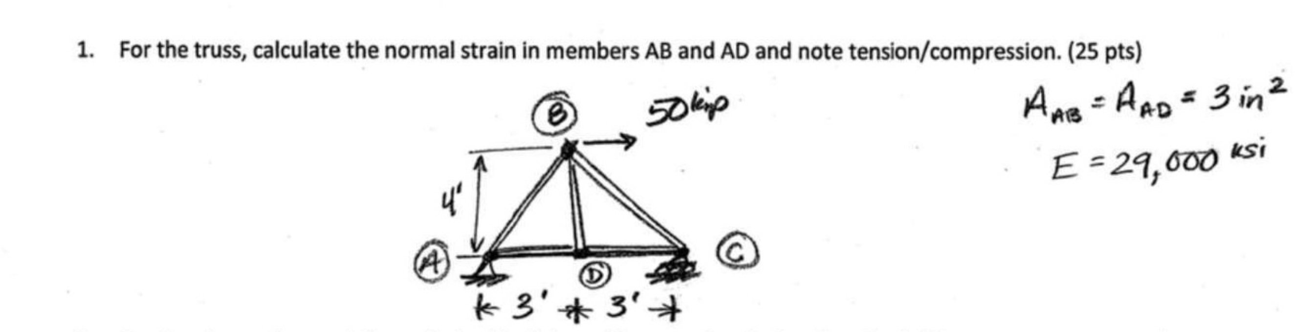 Solved For the truss, calculate the normal strain in members | Chegg.com