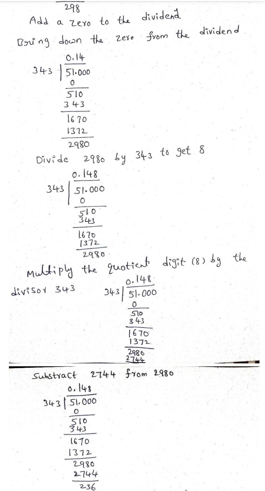 Solved 51 343 Soln Divide si by 343 to get o 343 Multiply | Chegg.com