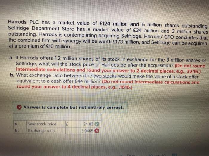 Solved Harrods PLC has a market value of £124 million and 6 | Chegg.com