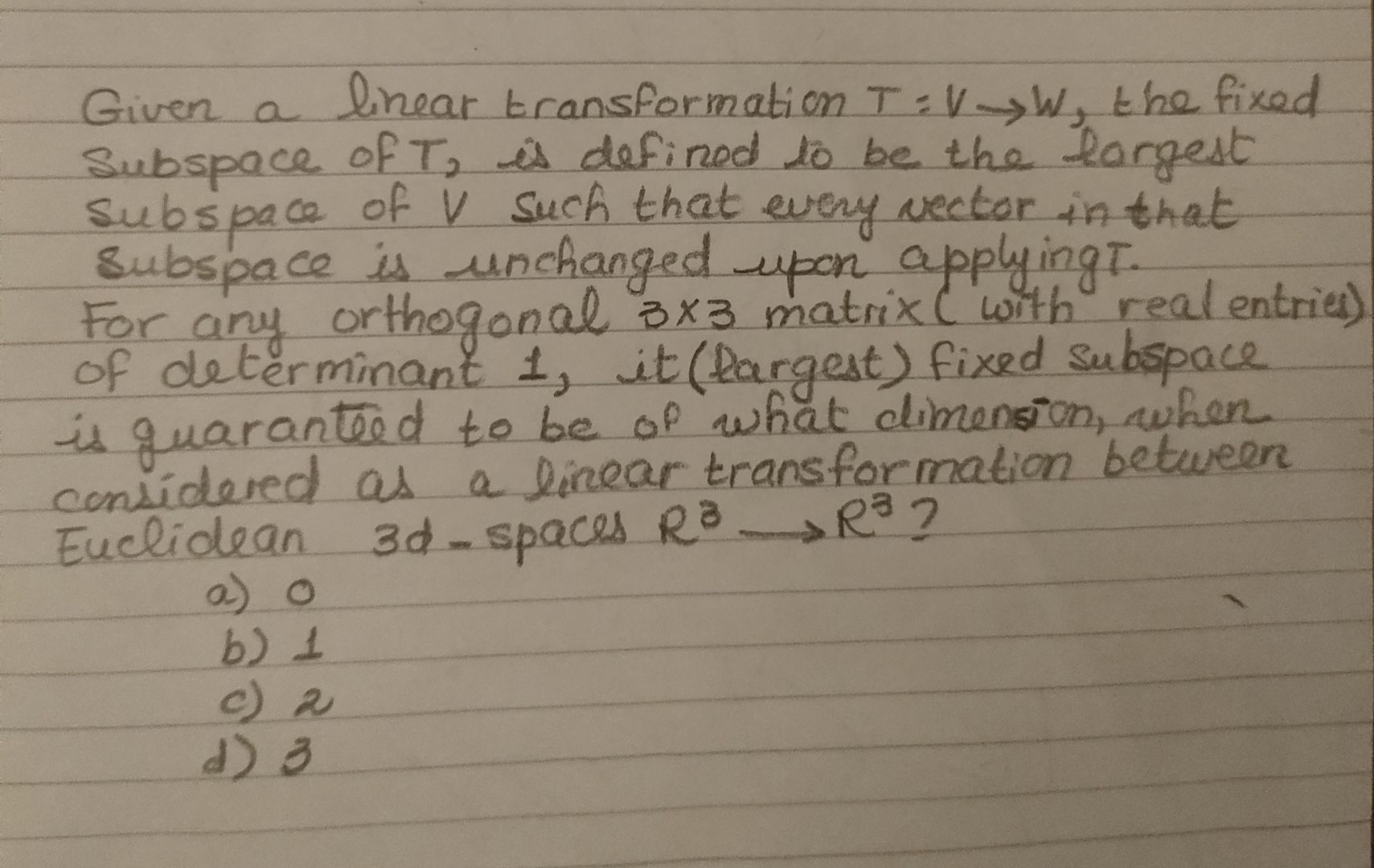 Solved Given a linear transformation T=V→W, ﻿the fixed | Chegg.com