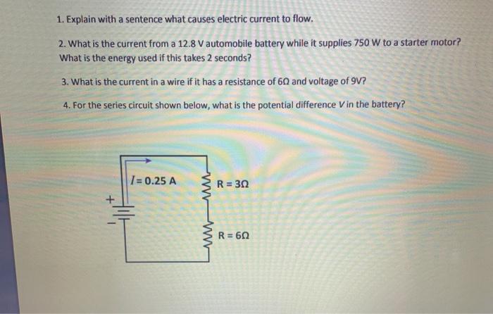 Solved 1. Explain with a sentence what causes electric | Chegg.com
