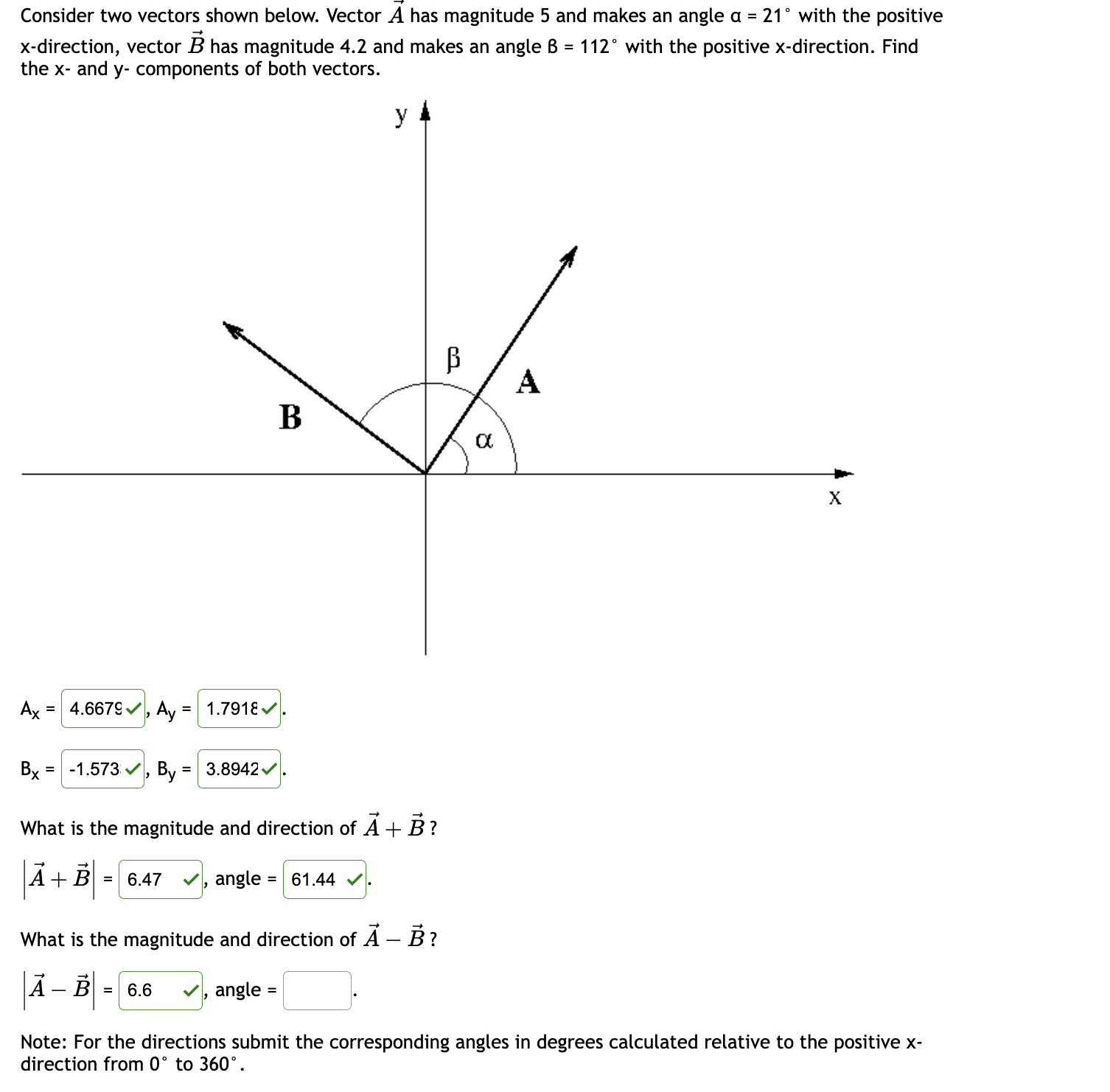 Solved Consider two vectors shown below. Vector vec(A) ﻿has | Chegg.com