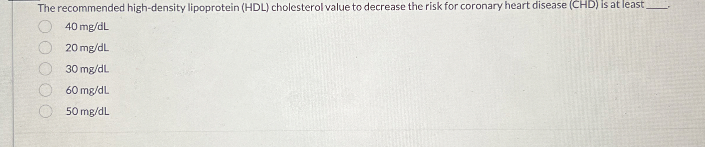 Solved The recommended high-density lipoprotein (HDL) | Chegg.com