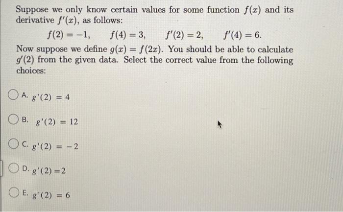 Solved Suppose we only know certain values for some function | Chegg.com