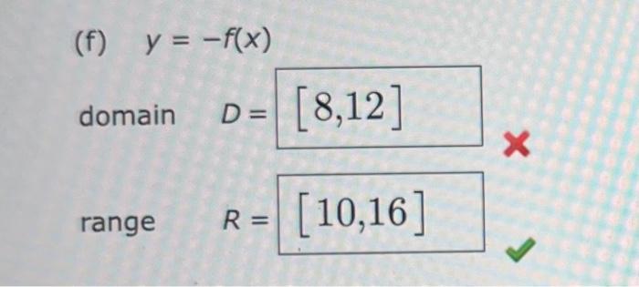 Solved Let y=f(x) be a function with domain D=[−12,−8] and | Chegg.com