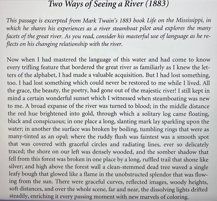 Two Ways of Seeing a River (1883) This passage is | Chegg.com