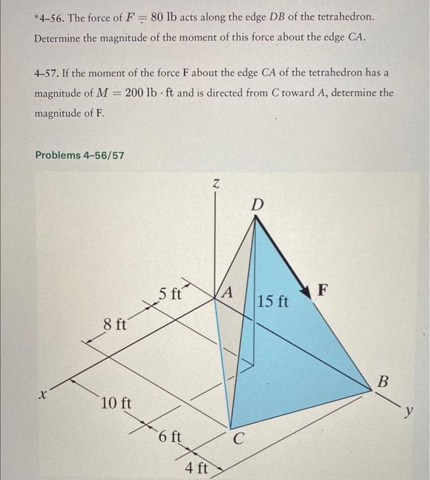 *4-56. The force of F=80lb acts along the edge DB of | Chegg.com