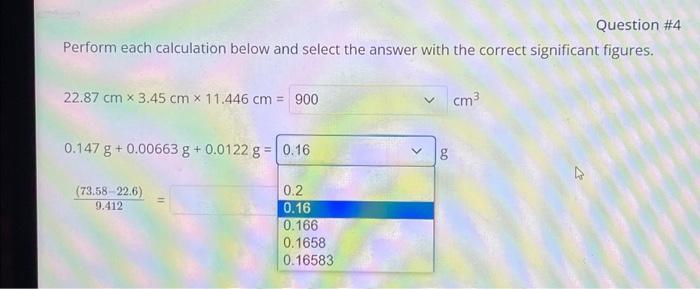 Solved Perform each calculation below and select the answer | Chegg.com