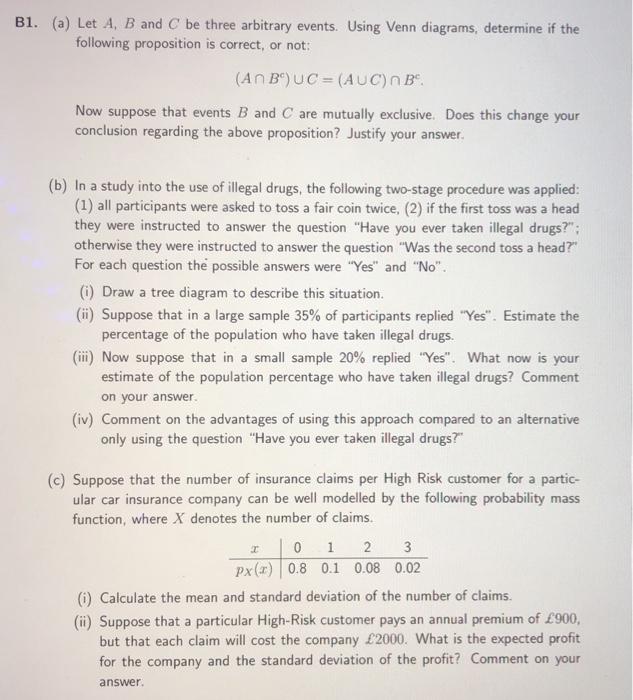 Solved B1. (a) Let A, B and C be three arbitrary events. | Chegg.com