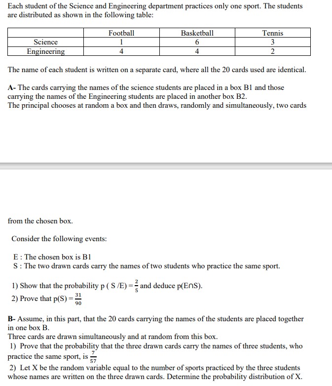 Solved Each student of the Science and Engineering | Chegg.com