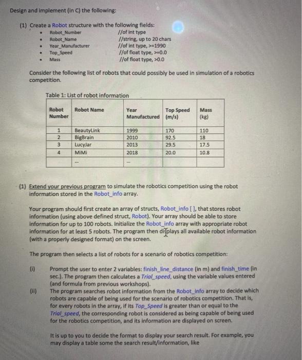 Solved Design and implement (in C) the following: (1) Create | Chegg.com