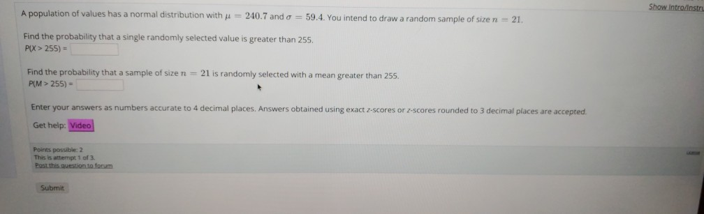 Solved Show Intro/Instr A population of values has a normal | Chegg.com
