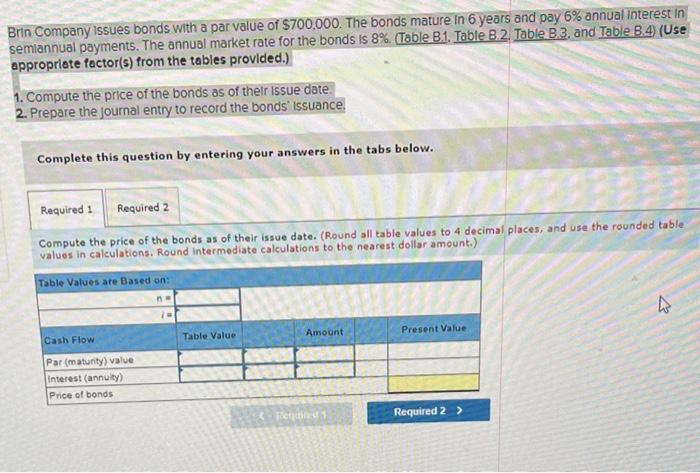 Solved Brin Company issues bonds with a par value of | Chegg.com