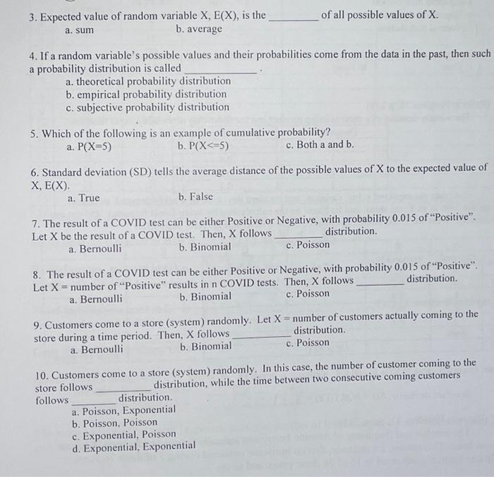 Solved 3. Expected value of random variable X,E(X), is the | Chegg.com