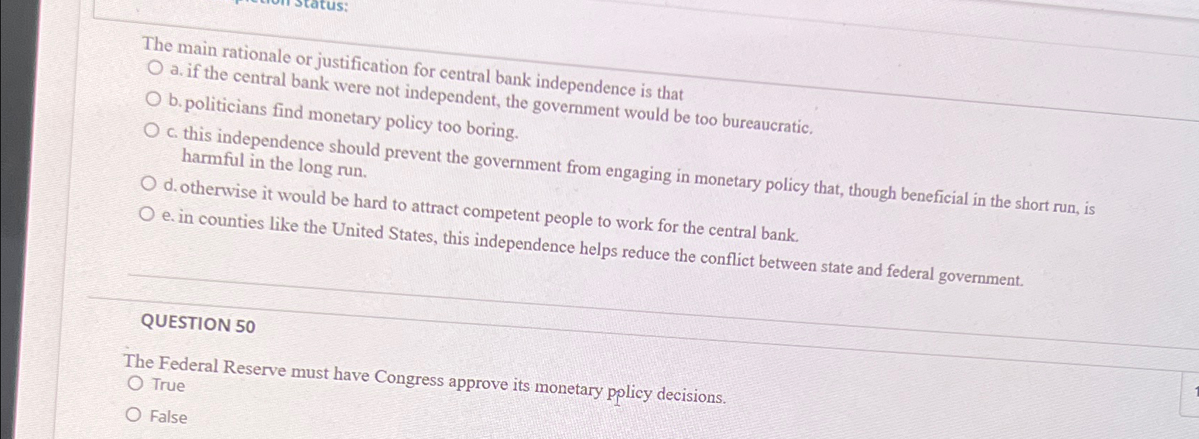 Solved The main rationale or justification for central bank | Chegg.com