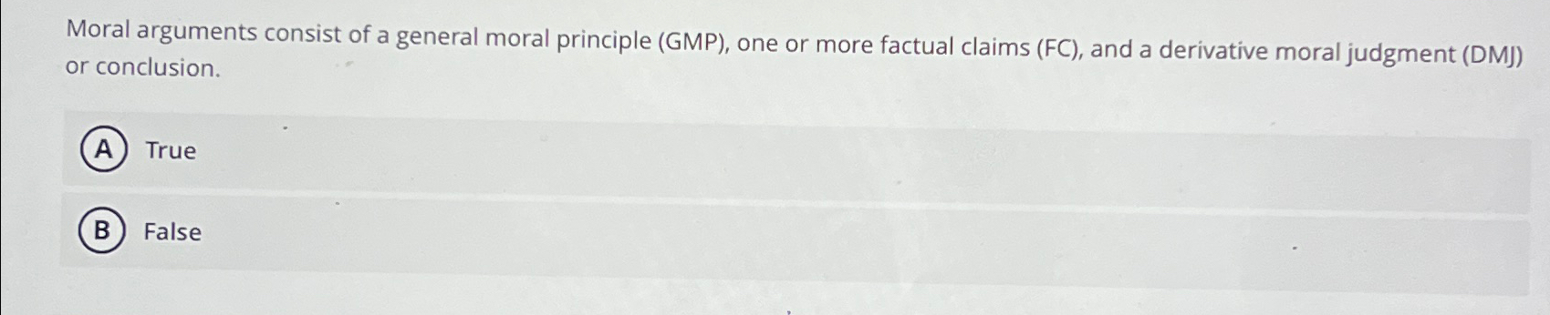 Solved Moral arguments consist of a general moral principle | Chegg.com