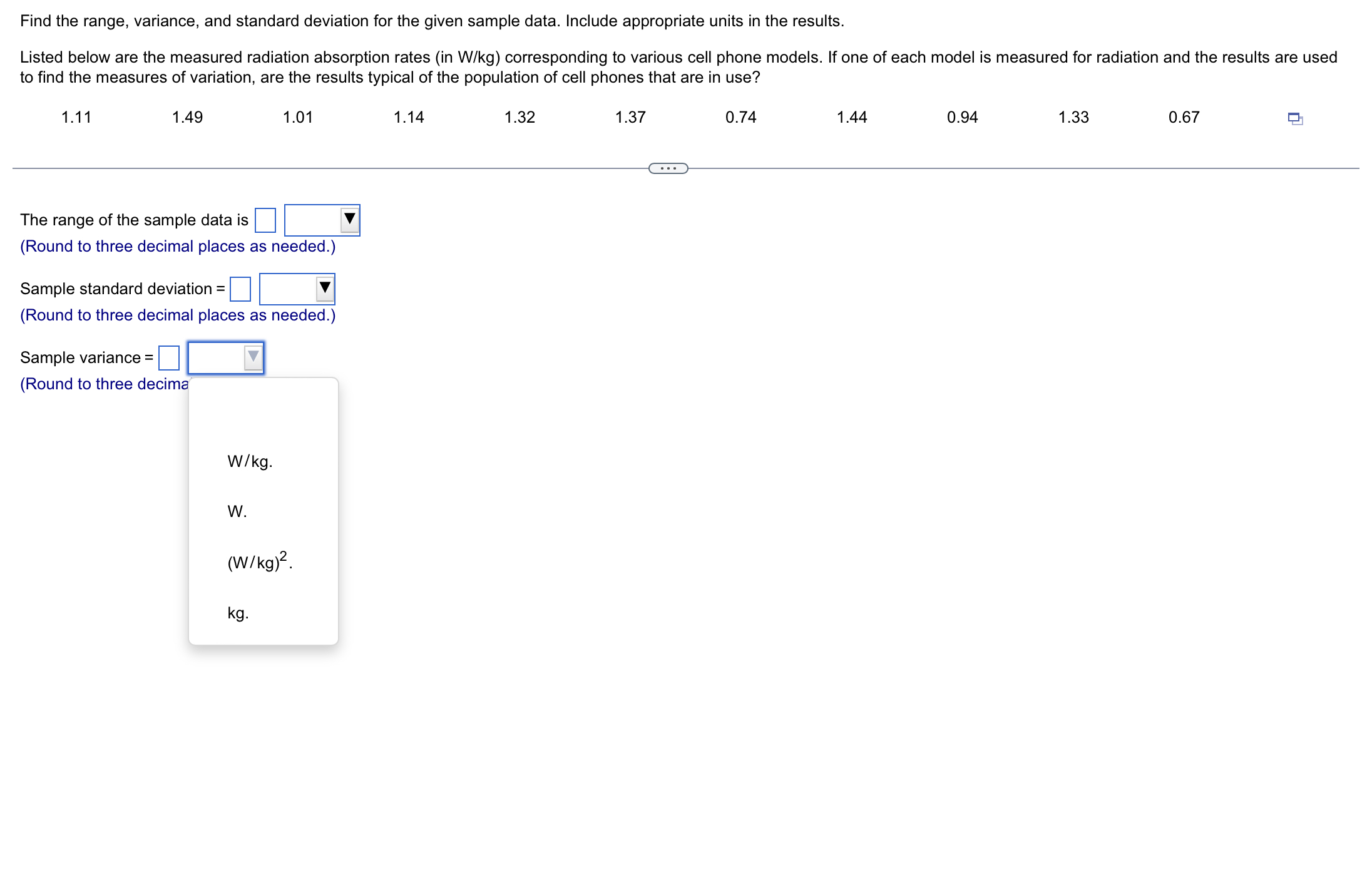 Solved Find the range, variance, and standard deviation for | Chegg.com