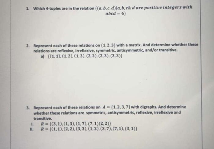 Solved 1. Which 4-tuples are in the relation | Chegg.com