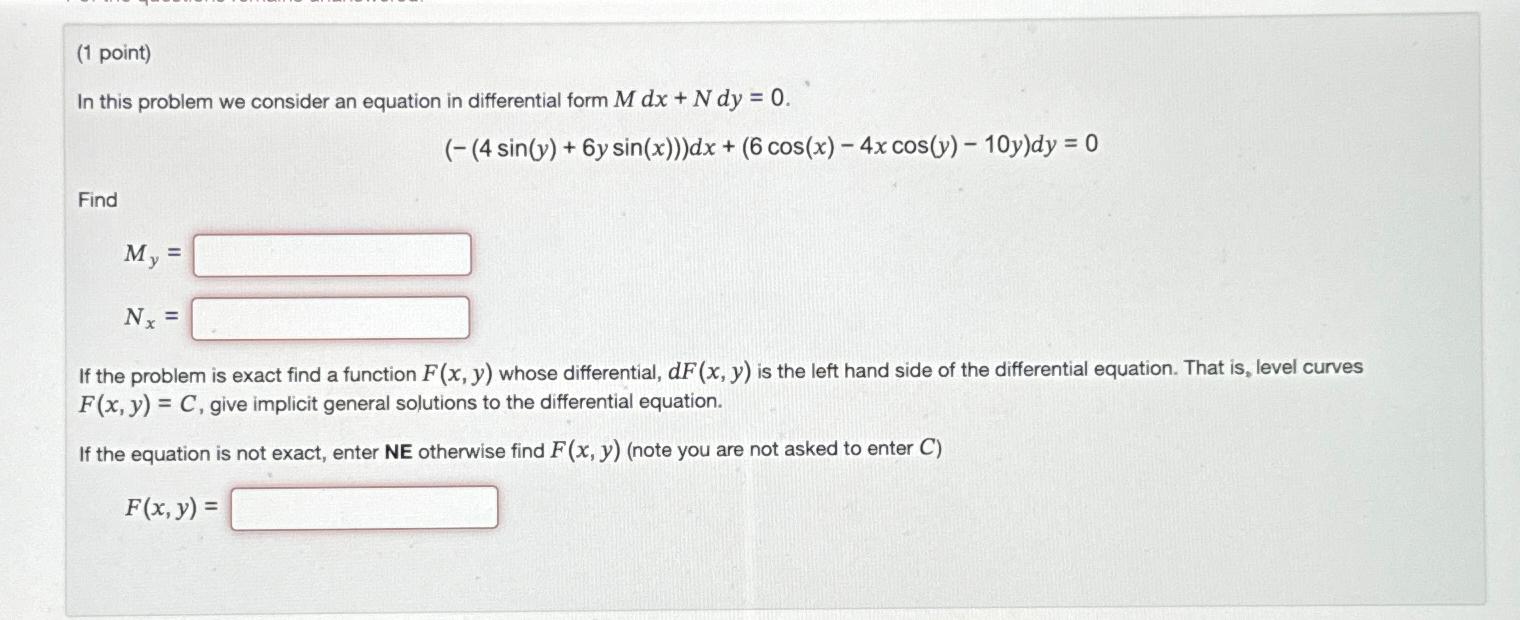 Solved (1 ﻿point)In this problem we consider an equation in | Chegg.com