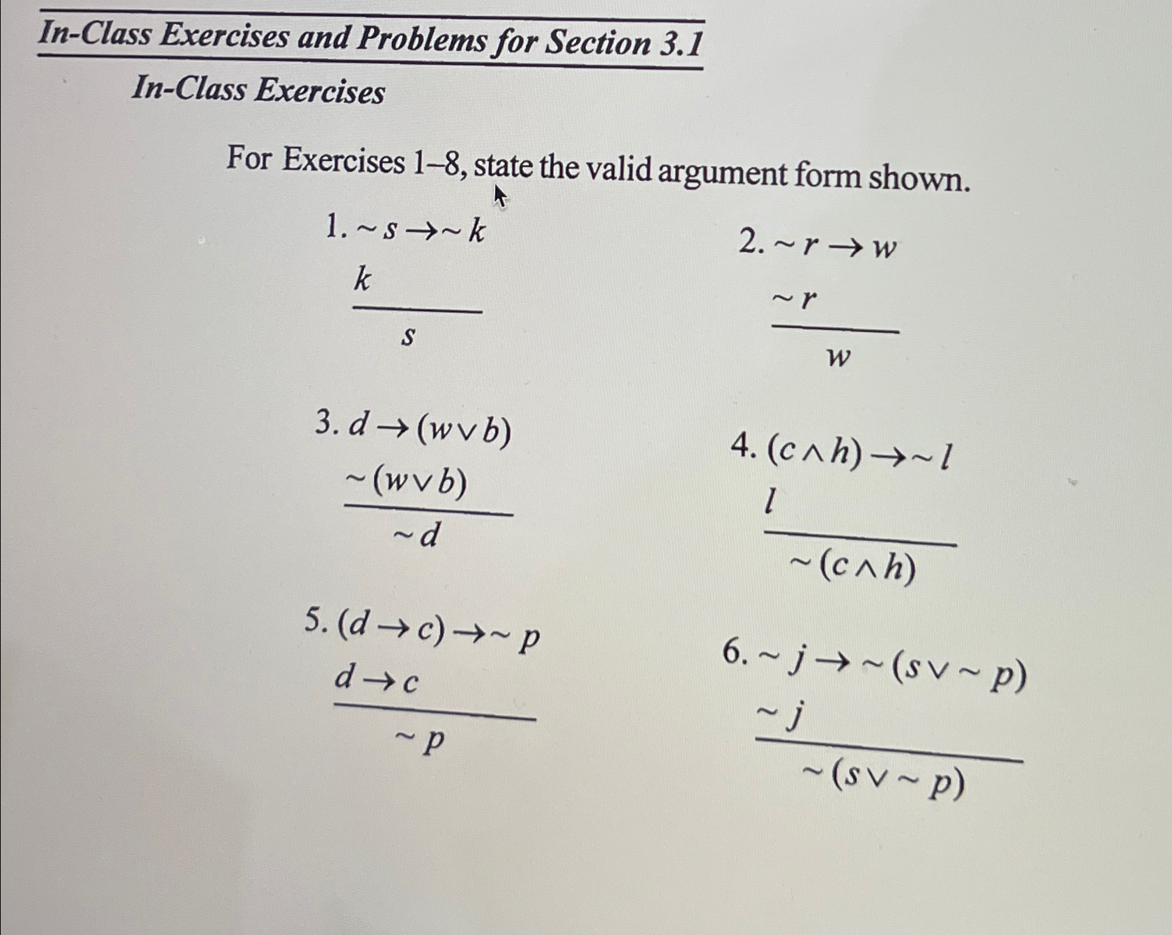 Solved In-Class Exercises and Problems for Section | Chegg.com