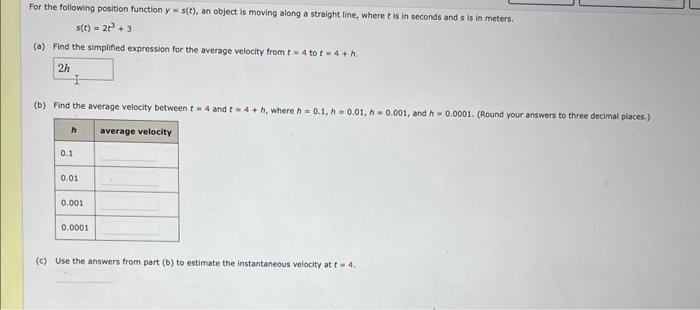 Solved For the following position function y=s(t), an object | Chegg.com