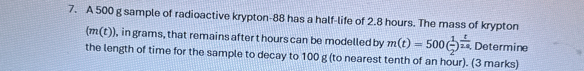 Solved A 500g ﻿sample of radioactive krypton- 88 ﻿has a | Chegg.com