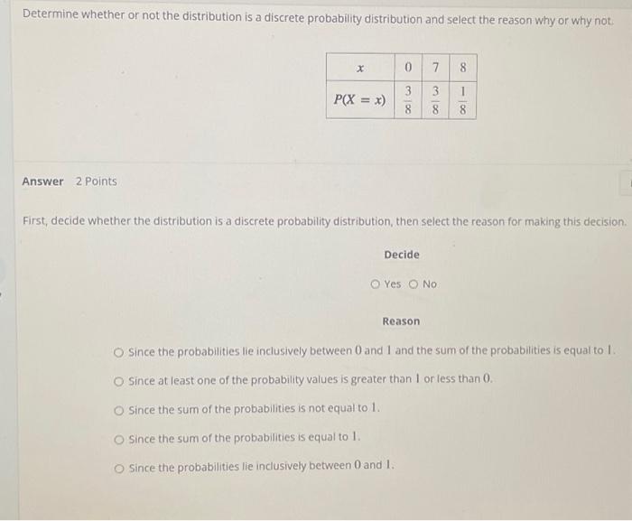 Solved determine whether or not the distribution is discrete | Chegg.com