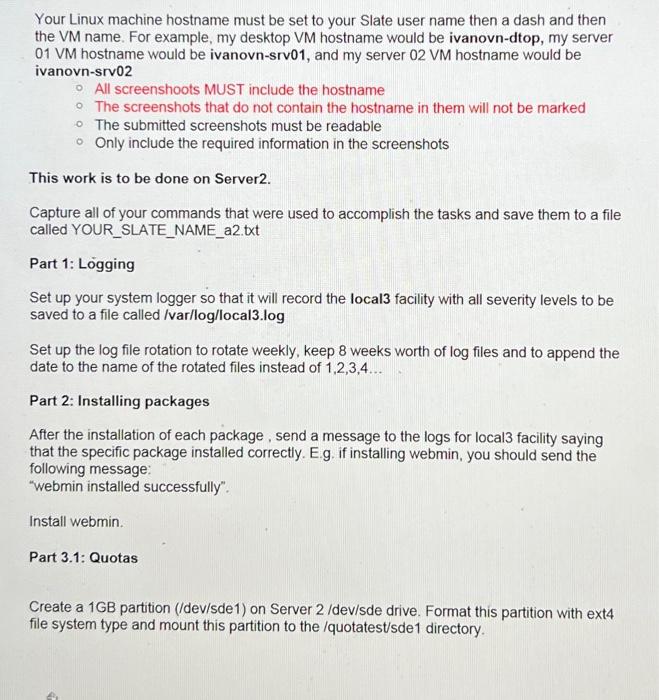 Solved Your Linux machine hostname must be set to your Slate | Chegg.com