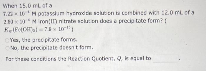 Solved When 15.0 mL of a 7.22×10−4M potassium hydroxide | Chegg.com