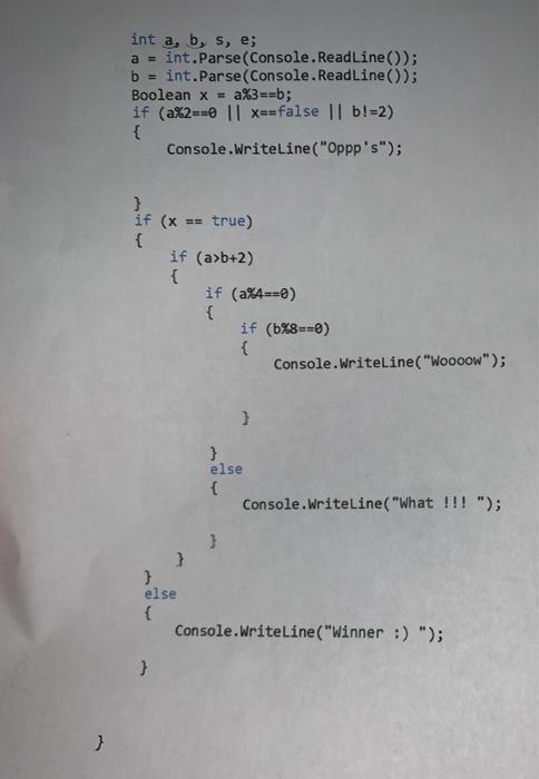 Solved Int . , , - Int.Parse(Console.ReadLine()); - | Chegg.com