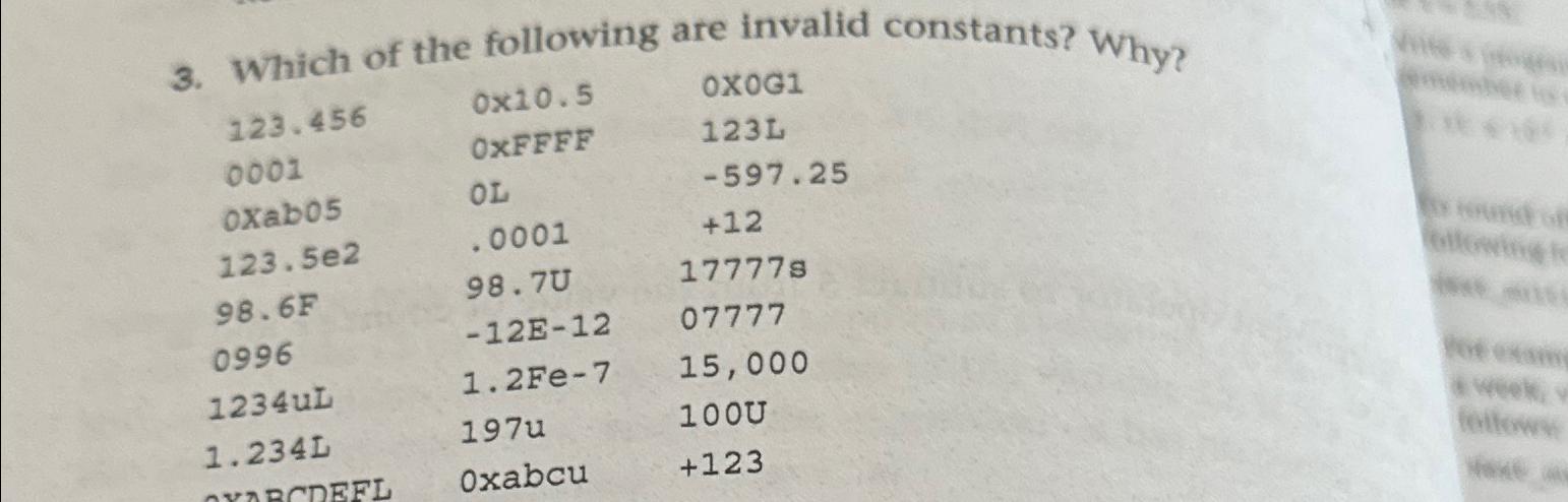 Solved Which of the following are invalid constants? | Chegg.com