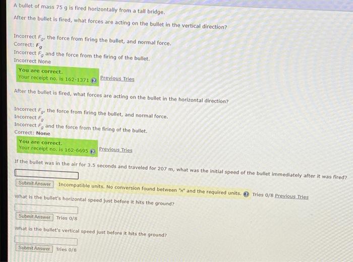 Solved A bullet of mass 75 g is fired horizontally from a | Chegg.com