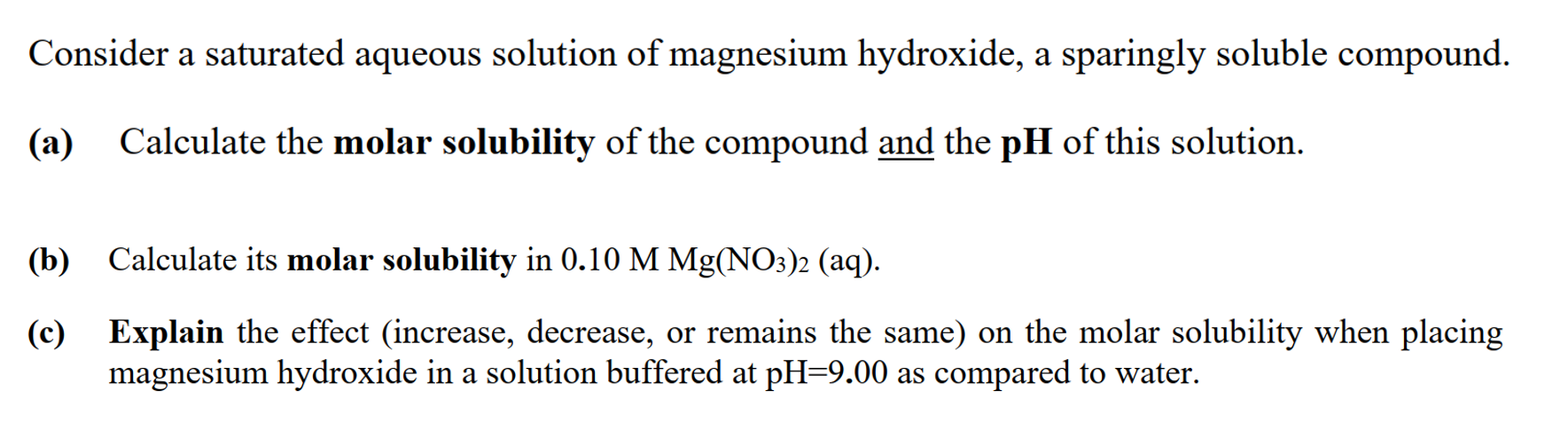 Solved Consider a saturated aqueous solution of magnesium | Chegg.com