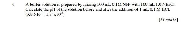 Solved A buffer solution is prepared by mixing 100 mL0.1MNH3 | Chegg.com