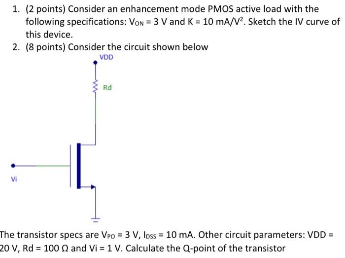 Solved 1. (2 points) Consider an enhancement mode PMOS | Chegg.com