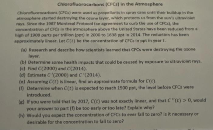 Solved Chlorofluorocarbons (CFCs) in the Atmosphere | Chegg.com