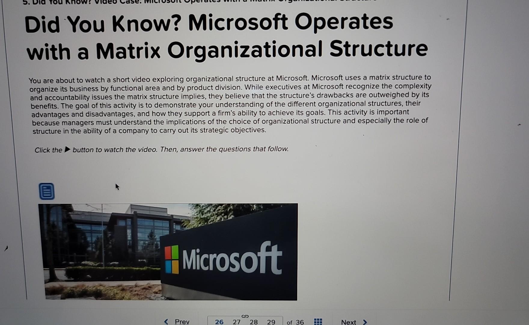 Did You Know? Microsoft Operates with a Matrix | Chegg.com