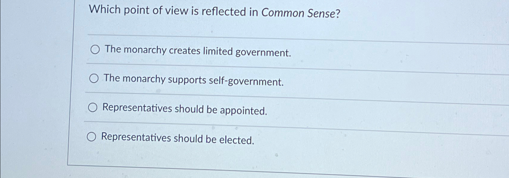 Solved Which point of view is reflected in Common Sense?The | Chegg.com
