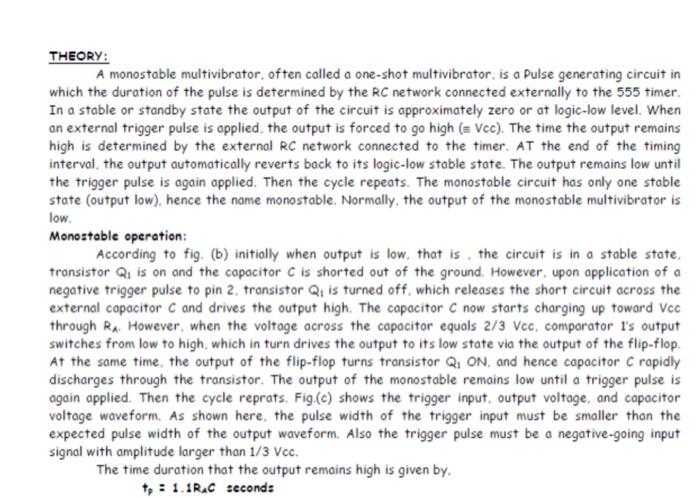 Solved 555 as a Monostable Multivibrator. OBJECTIVE: To | Chegg.com