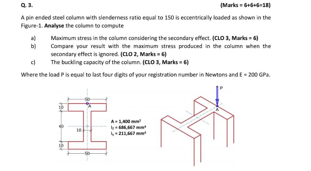 Solved Q. 3. (Marks =6+6+6=18) A pin ended steel column with | Chegg.com