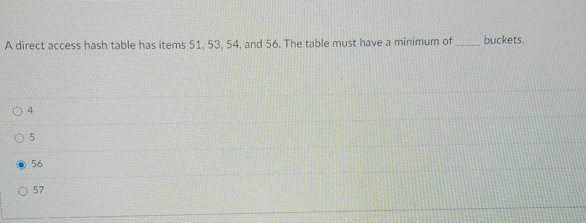 Solved buckets. A direct access hash table has items 51, 53, | Chegg.com