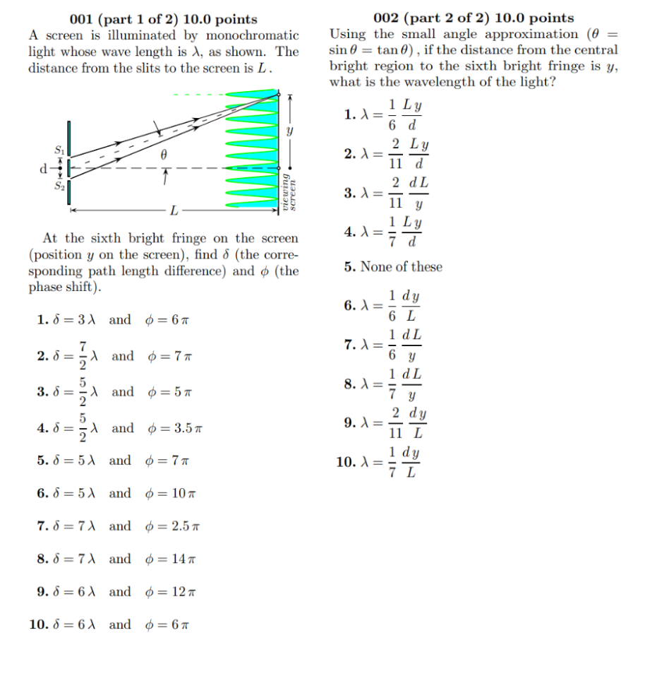 Solved 001 (part 1 ﻿of 2) 10.0 ﻿pointsA screen is | Chegg.com