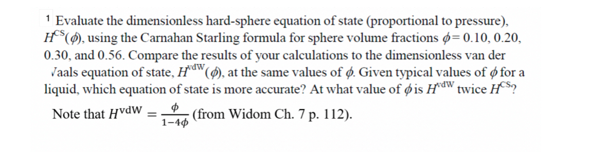?1 ﻿Evaluate the dimensionless hard-sphere equation | Chegg.com