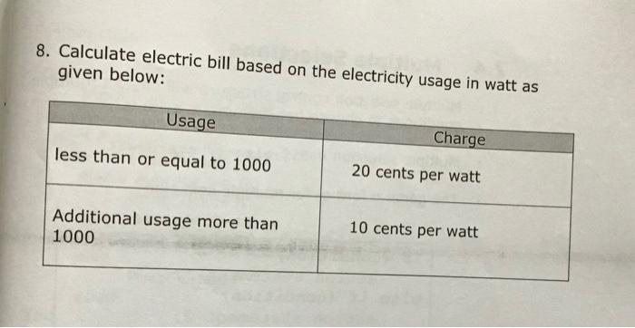 Solved 8. Calculate electric bill based on the electricity | Chegg.com