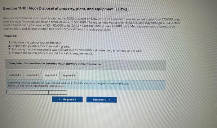 Solved Exercise 11-10 (Algo) Disposal of property, plant, | Chegg.com