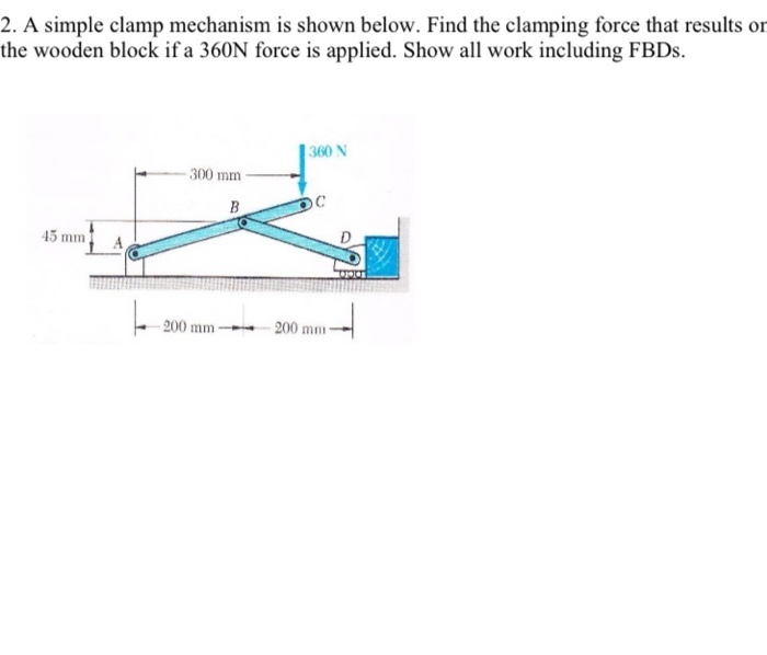 Solved 2. A simple clamp mechanism is shown below. Find the | Chegg.com