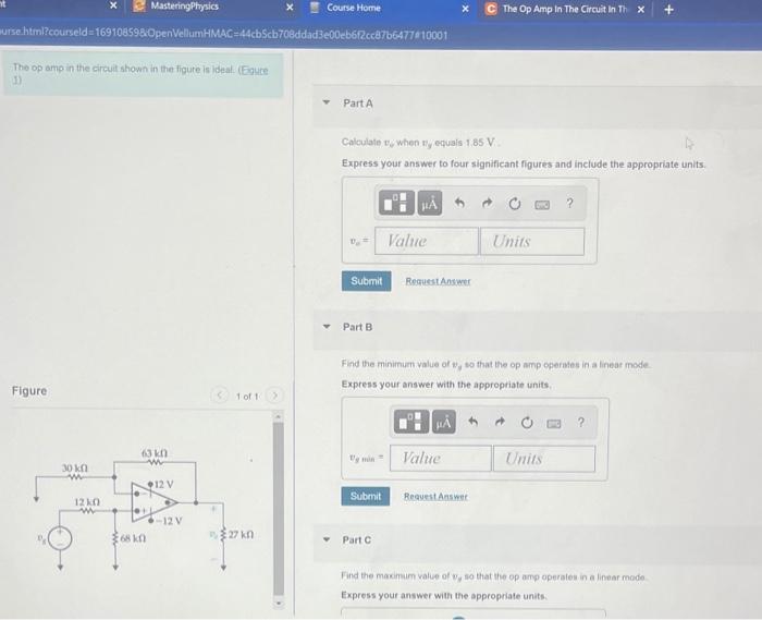 Solved Mastering Physics х Course Home The Op Amp In The | Chegg.com