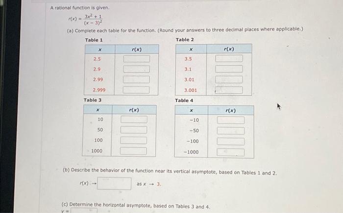 Solved A rational function is given. 3x² + 1 (x - 3)² (a) | Chegg.com
