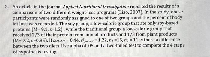 Solved An article in the journal Applied Nutritional | Chegg.com